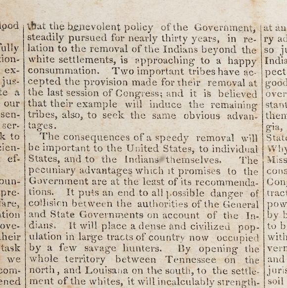 Bonhams : ANDREW JACKSON ANNOUNCES HIS INFAMOUS INDIAN REMOVAL POLICY ...