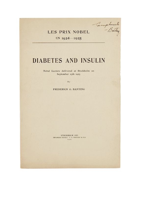 Bonhams : BANTING, FREDERICK. 1891-1941. Diabetes and Insulin. Nobel ...