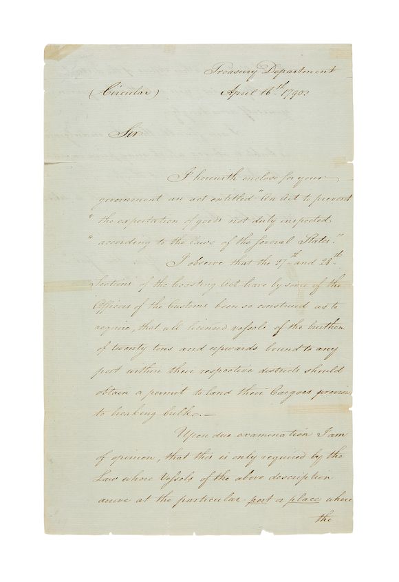 Bonhams : Hamilton, Alexander. 1757-1804. Autograph Circular Signed ("A ...