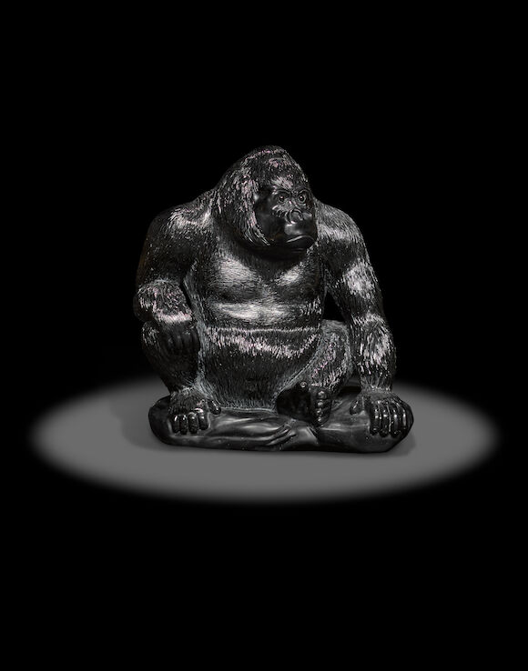 Bonhams : Black Obsidian Carving of a Seated Gorilla by Luis Alberto ...