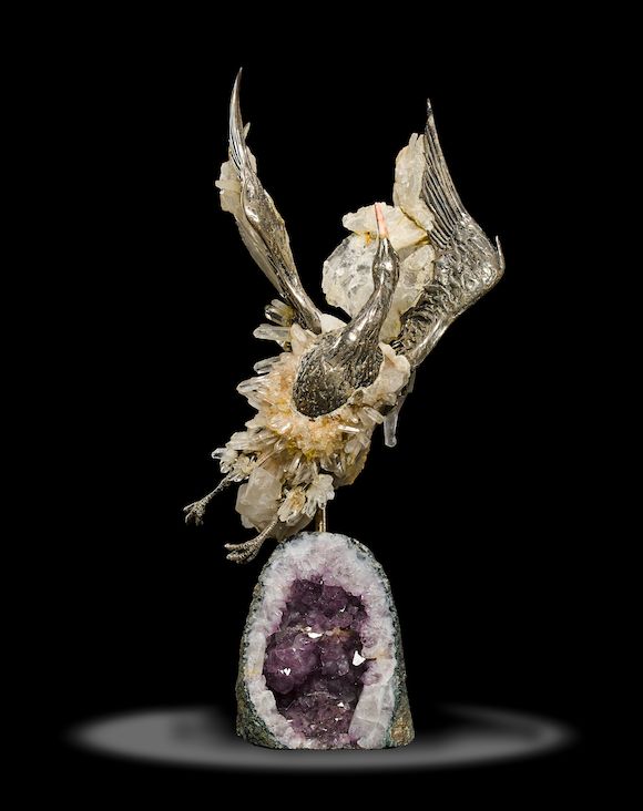 Bonhams : Sterling Silver, Amethyst and Rock Crystal Quartz Sculpture ...