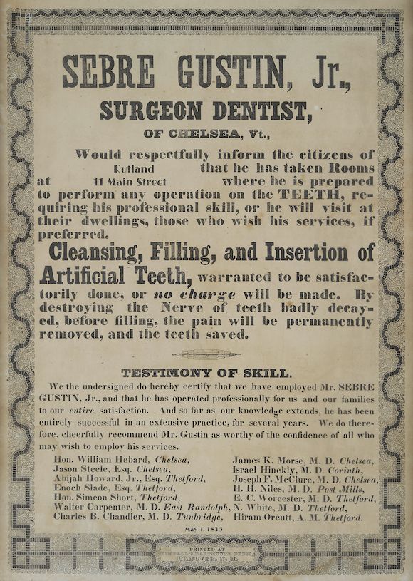 Bonhams : NEW ENGLAND DENTISTRY. Sebre Gustin, Jr., Sureon dentist, of ...