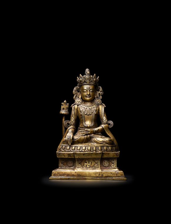 Bonhams : A COPPER ALLOY FIGURE OF TONPA SHENRAP TIBET, CIRCA 15TH CENTURY