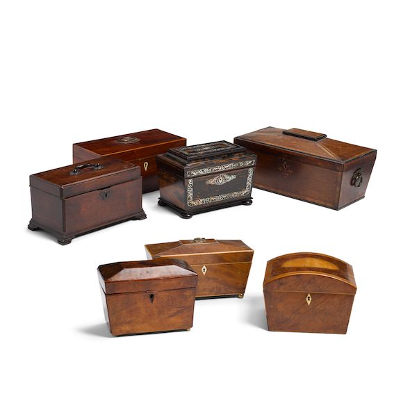 Bonhams : A collection of seven English tea caddies 19th century