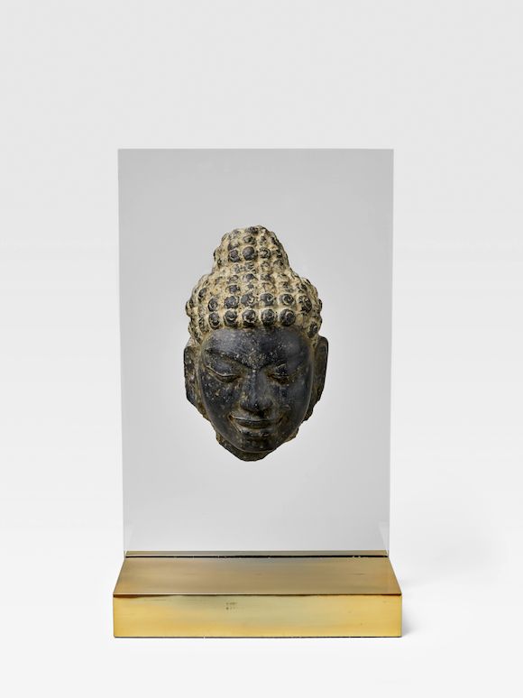 Bonhams : A BLACKSTONE HEAD OF BUDDHA CENTRAL THAILAND, DVARAVATI ...
