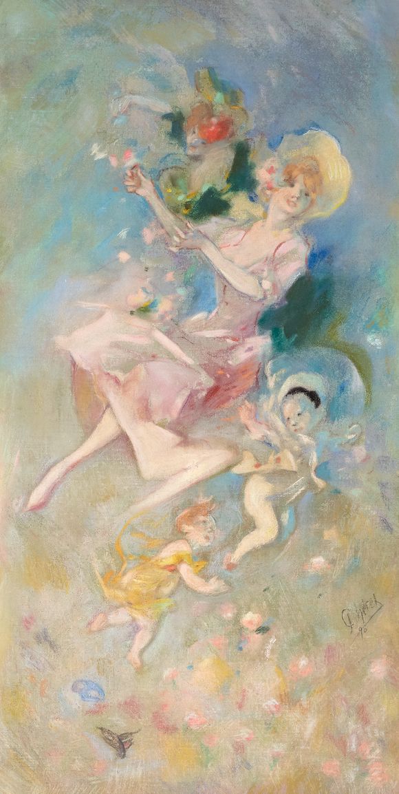 Bonhams : Jules Cheret (French, 1836-1932) Femme et enfant 24 x 12 1 ...