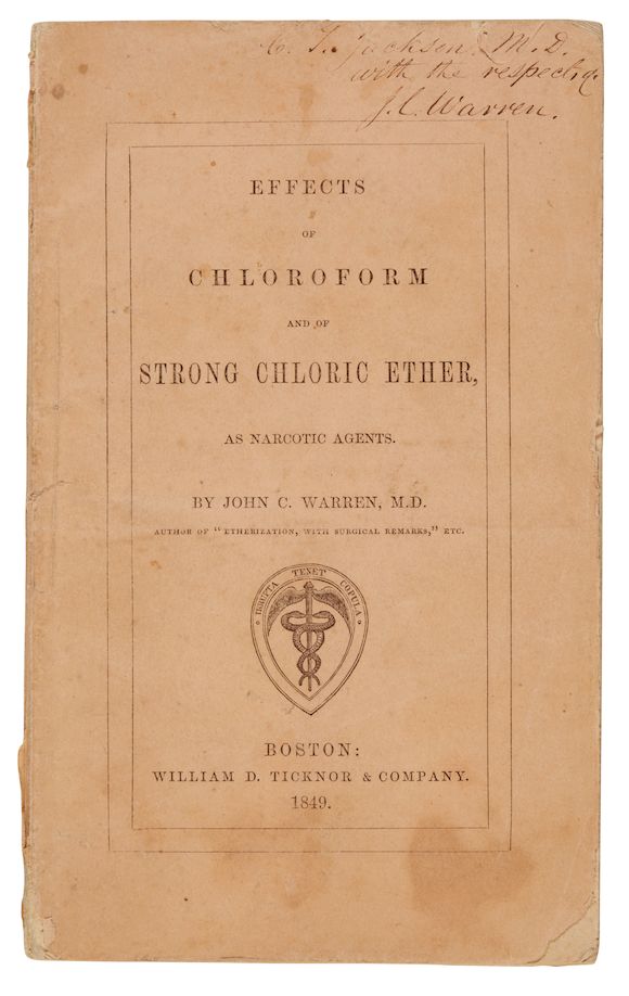 Bonhams : WARREN, JOHN C. 1778-1856. EFFECTS OF CHLOROFORM AND STRONG ...