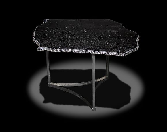 Bonhams : Black Obsidian Slab on Metal Base