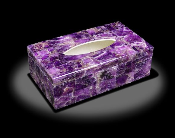 Bonhams : Amethyst Intarsia Tissue Box