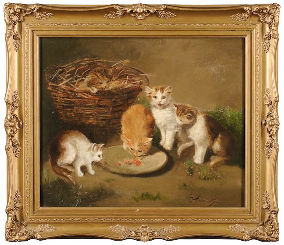 Bonhams : French School (19th Century) Les cinq chatons 21 x 26in (53.4 ...