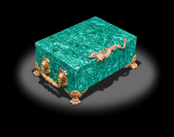 Bonhams : Malachite Intarsia Box with Bronze Fittings