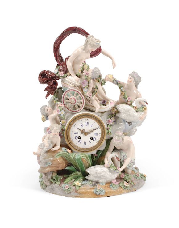 Bonhams : A Meissen Porcelain Mythological Clock Depicting Venus ...