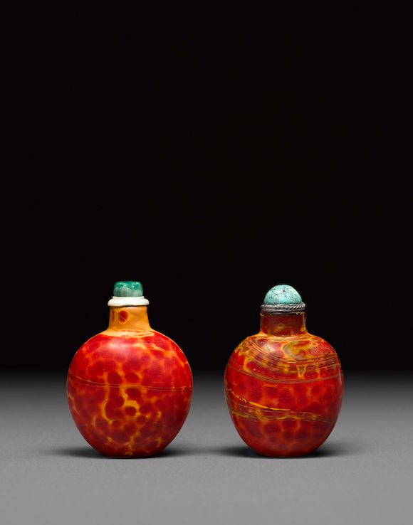 Bonhams : Two 'realgar' glass snuff bottles 19th century (2)
