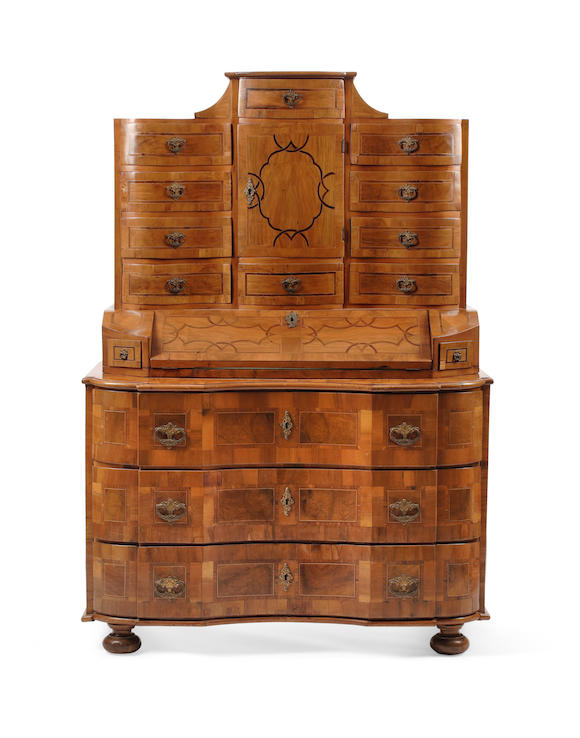 Bonhams A German Baroque Brass Mounted Inlaid Walnut Secretaire