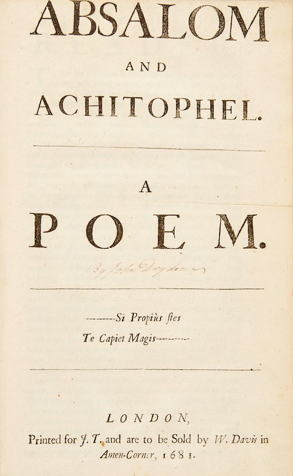 Bonhams : Dryden, John. 1631-1700. Absalom and Achitophel. A Poem WITH ...
