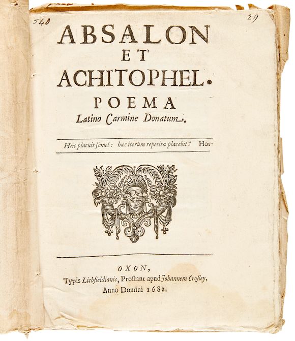 Bonhams : Dryden, John. 1631-1700. Absalon and Achitophel. A Poem ...