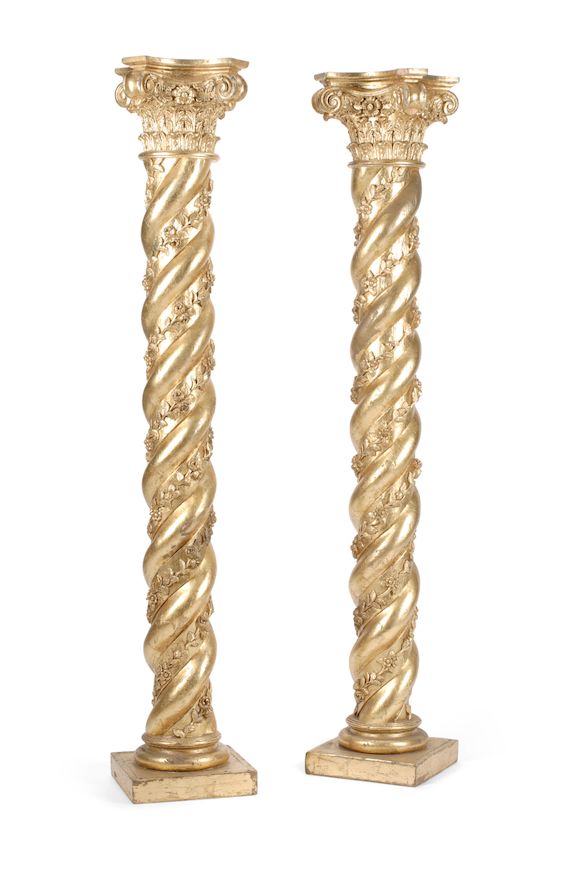 Bonhams : A Pair of Baroque Style Giltwood Columns