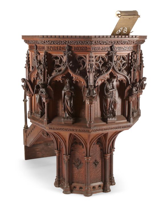 Bonhams : A Rare Gothic Revival Walnut and Oak Pulpit with Staircase ...