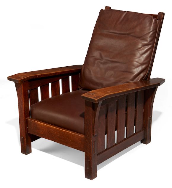 Bonhams : Gustav Stickley (1858-1942) Drop-Arm Morris Chaircirca 1905model no. 369, for the ...