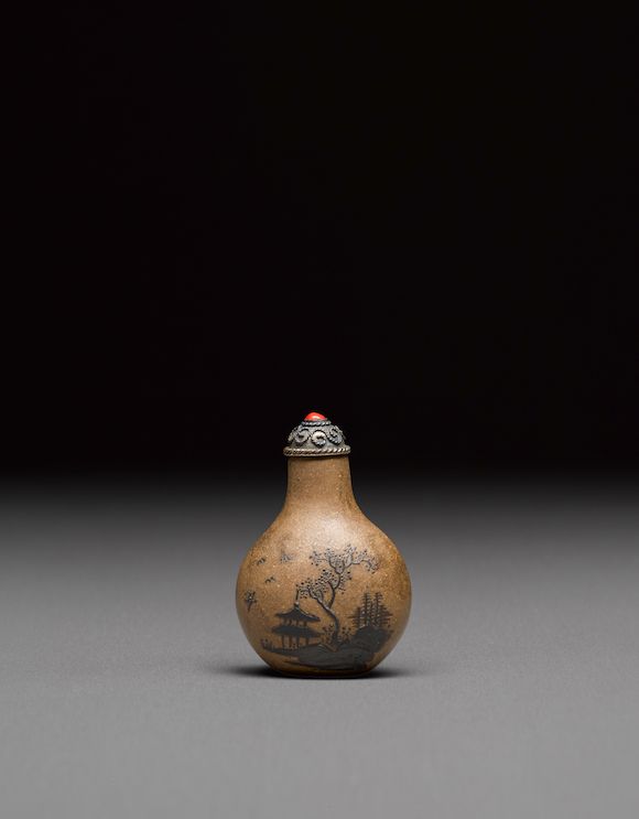Bonhams : A slip-decorated Yixing snuff bottle 19th century