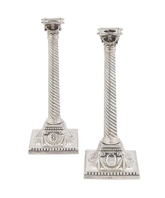 Bonhams : A pair of English weighted silver candlesticks by Fenton ...