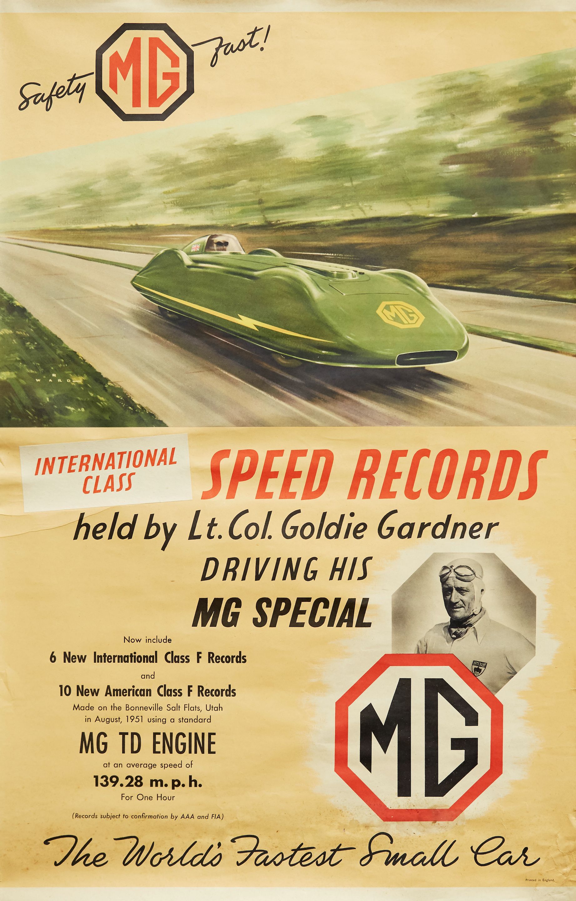Bonhams Cars : A 1951 MG EX135 Land Speed Record Car Poster,