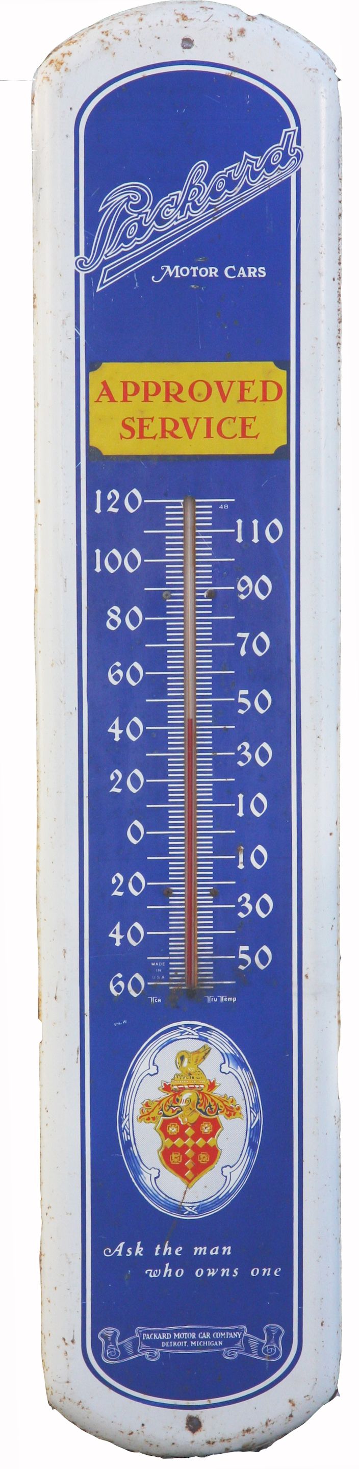 Bonhams Cars : A Packard-branded metal wall thermometer,