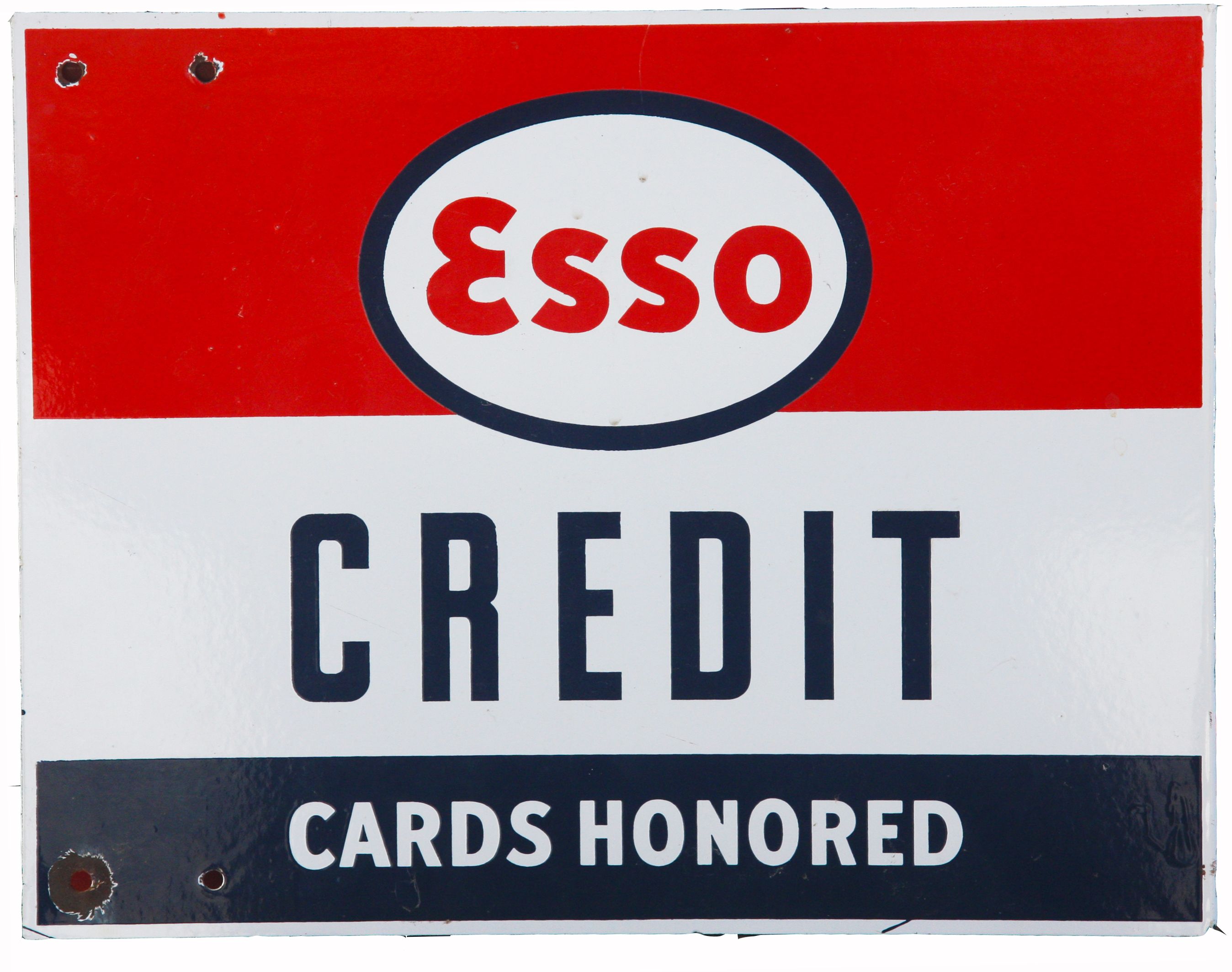 Bonhams Cars : Double-sided Esso 'Credit Cards Honored' metal sign,