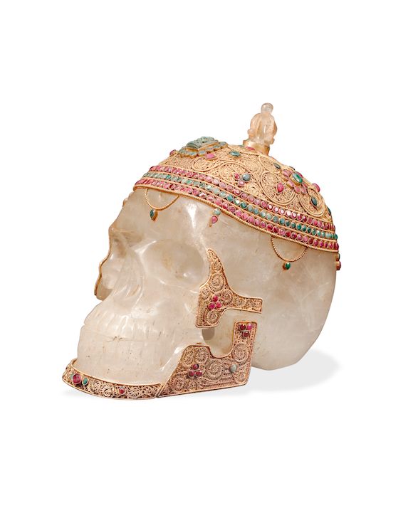 Bonhams : A Filigree and Gem Inset Rock Crystal Skull