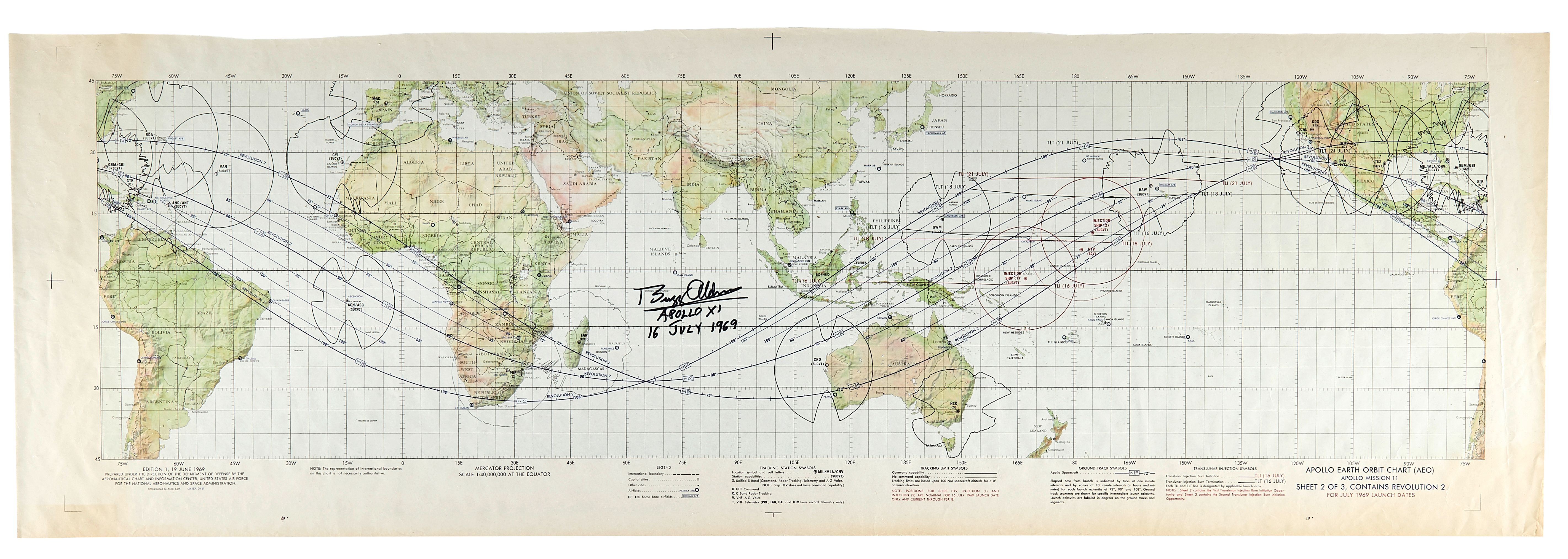 Bonhams : APOLLO 11 ORBIT CHARTS SIGNED BY ALDRIN.