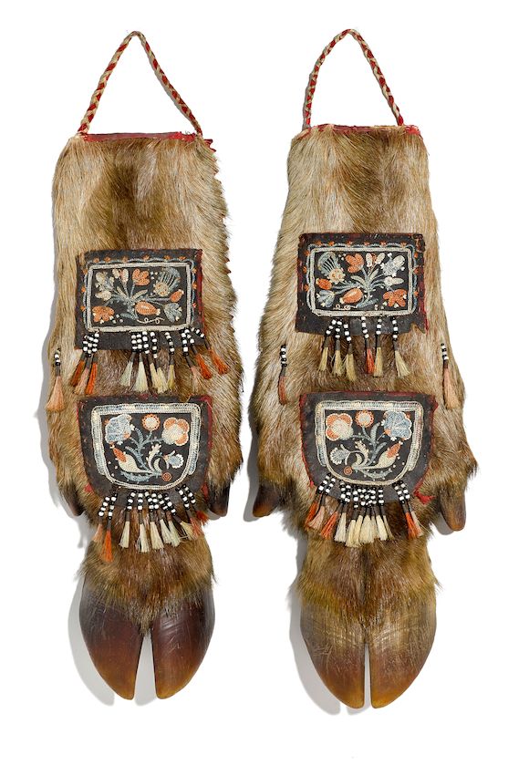 Bonhams : A pair of Eastern Great Lakes decorated caribou hooves