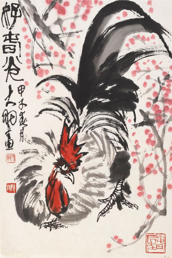 Bonhams : Chen Dayu (1912-2001) Rooster and Plum Blossoms, 1984