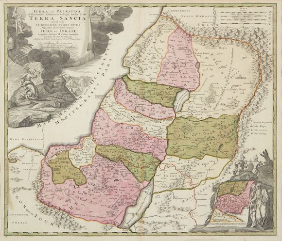 Bonhams : A MAP OF THE HOLY LAND HOMANN, JOHANN BAPTIST. Iudaea seu ...