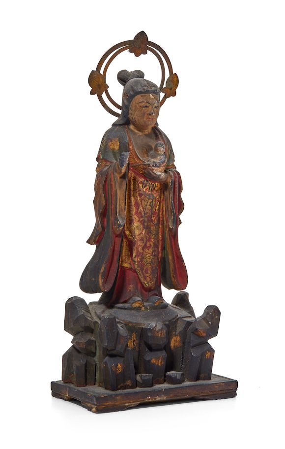 Bonhams : A small polychrome wood figure of Kishimojin (Hariti) Edo ...