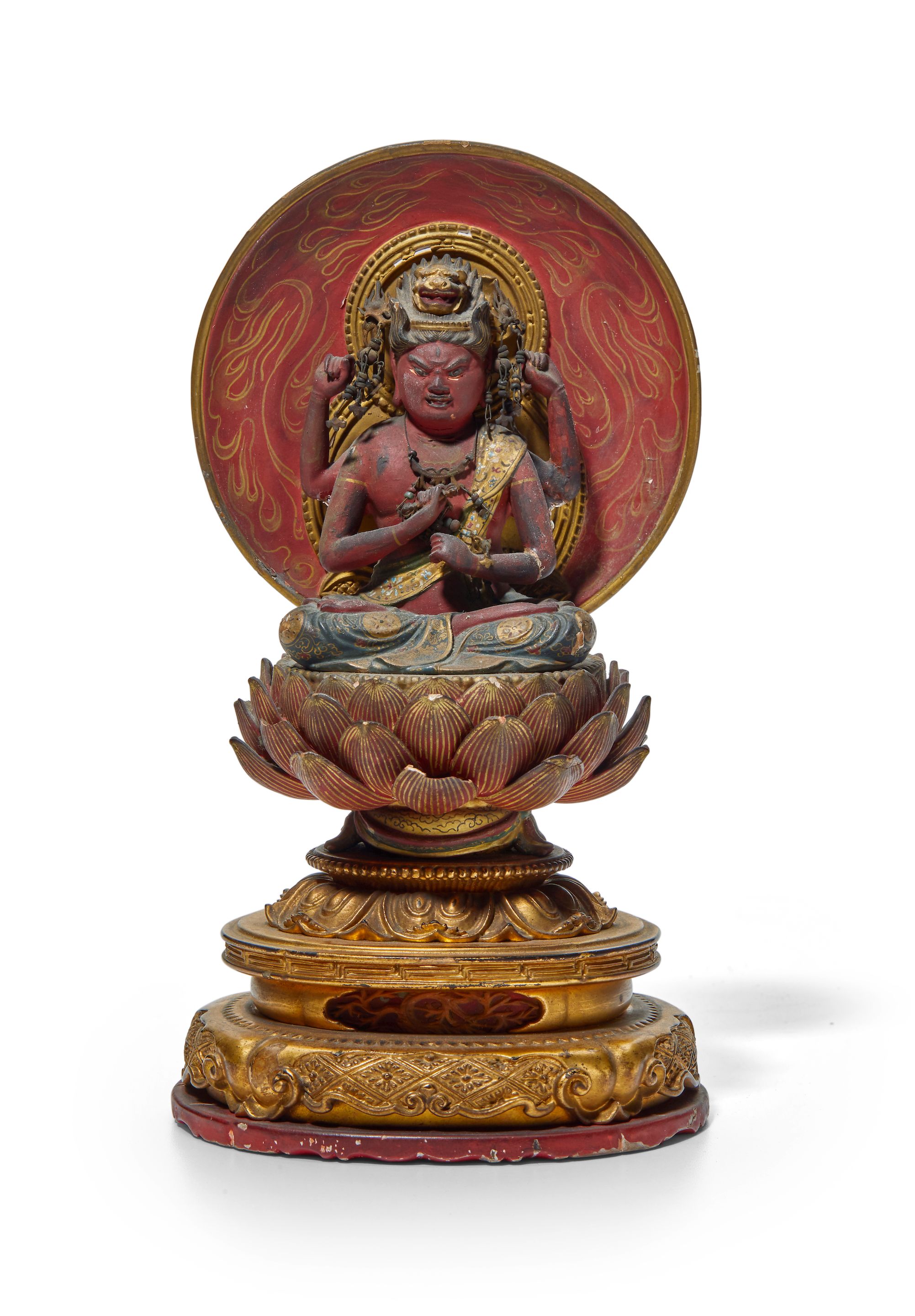 Bonhams : A small polychrome wood figure of Aizen Myo-o (Ragaraja) Edo ...