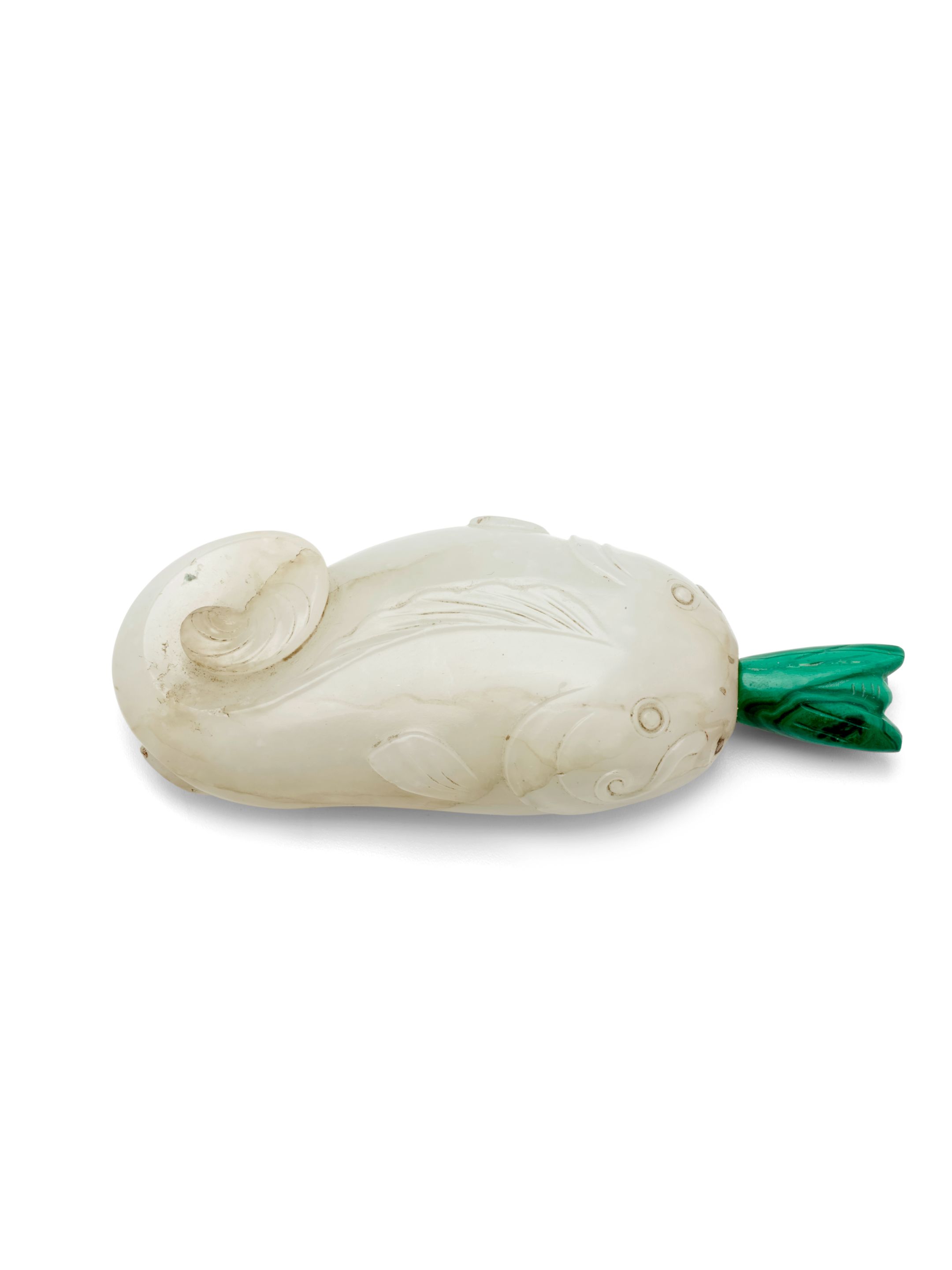 Bonhams : A WHITE JADE 'CATFISH' SNUFF BOTTLE 18th Century