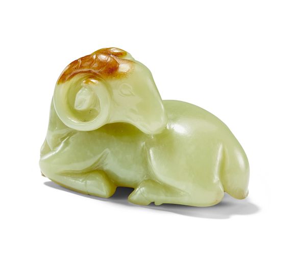 Bonhams : A YELLOW AND RUSSET JADE RAM CARVING 17th/18th century