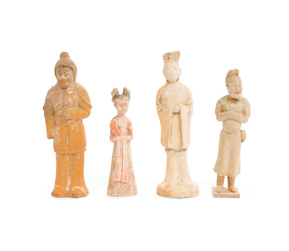 Bonhams : A group of four Chinese painted pottery figures North Wei ...
