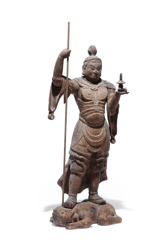 Bonhams : A large wood figure of Tamonten (Kubera) Heian period (794 ...