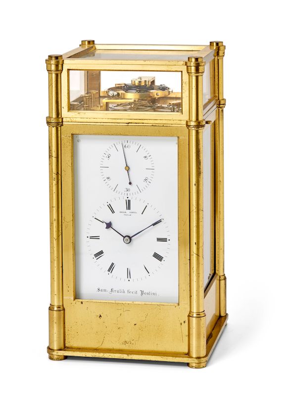 Bonhams : A remarkable glazed gilt brass giant mantel timepiece with ...