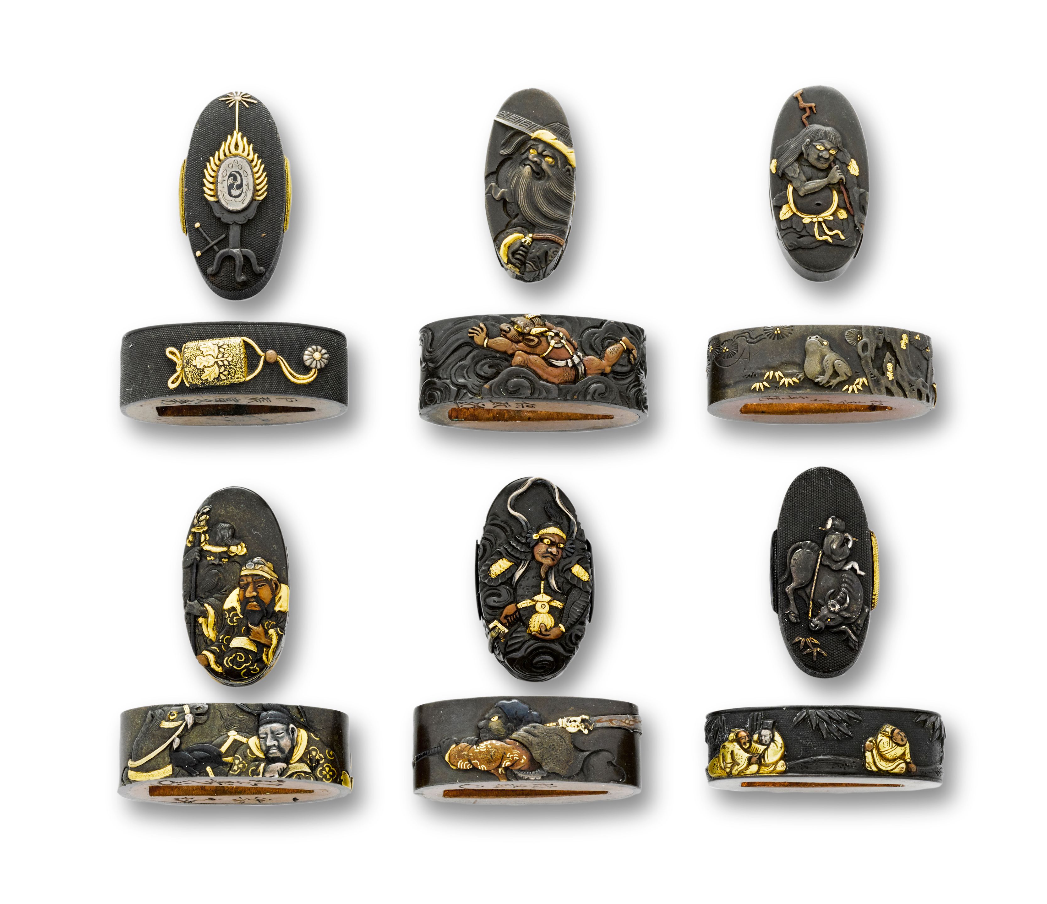 Bonhams : A group of six assorted pairs of fuchi-gashira Edo period ...