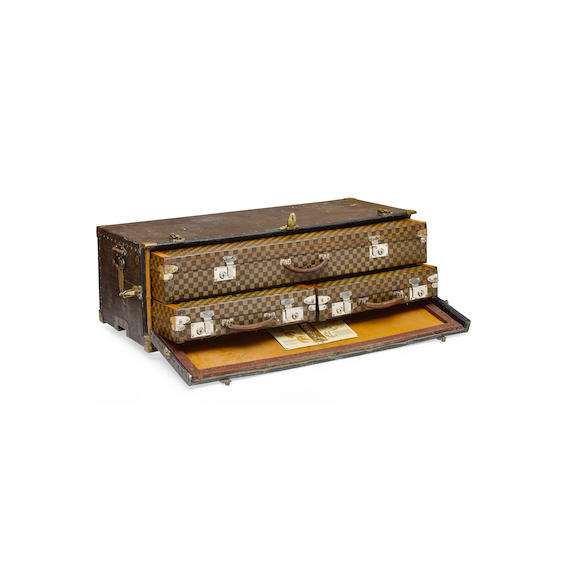 Bonhams A Moynat Black Leather Trunk Fitted With Two Cases Paris