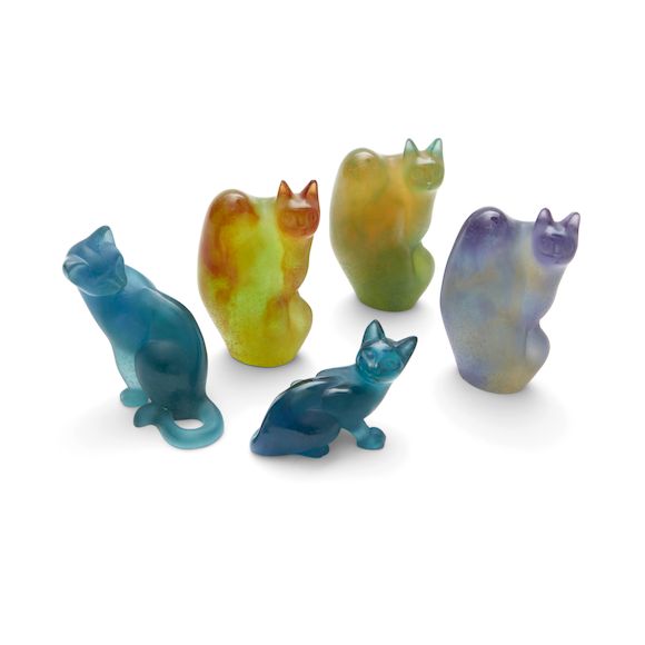Bonhams : A group of five Daum Nancy pâte de verre cats Three designed ...