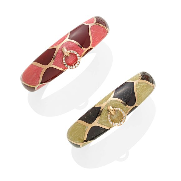 Bonhams : A pair of enamel and diamond 'Kenya' hinged bangles, Nouvelle ...