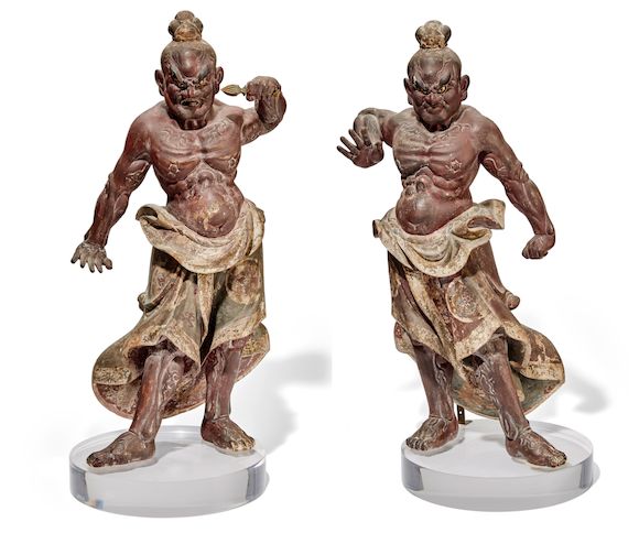 Bonhams : A pair of wood figures of Nio (temple guardians) Edo period ...