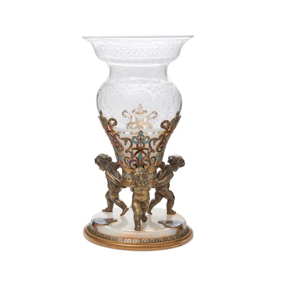 Bonhams : A French Champlevé Enamel, Patinated Bronze, Engraved Glass ...