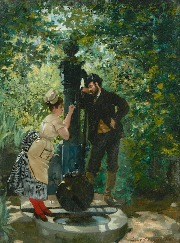Bonhams : Louis Robert Carrier-Belleuse (French, 1848-1913) A rendezvous at the well 13 7/8 x 10 ...