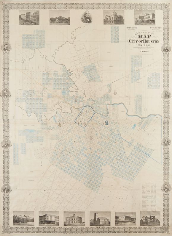 Bonhams : KOSSE, THEODORE, AND T. SCOTT. Map of the City of Houston and ...
