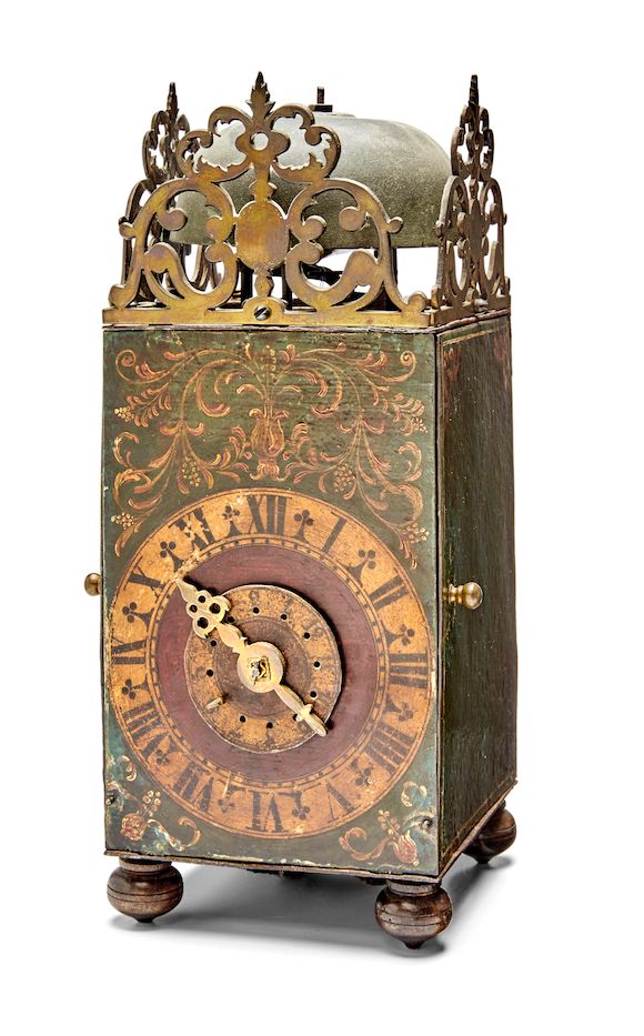 Bonhams : A Dutch painted iron and brass striking chamber clock with ...
