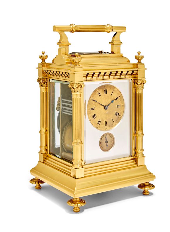 Bonhams : A fine and rare gilt giant quarter repeating carriage clock ...